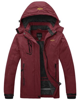 Wantdo Damen Berg Ski Jacke W&auml;rmer Winter Fleece M&auml;ntel Wasserdichter Atmungsaktive RegenM&auml;ntel Outdoor Kapuzen Windbreaker Jacken Weinrot XL