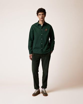 Faguo Chemise brod&eacute;e vert for&ecirc;t