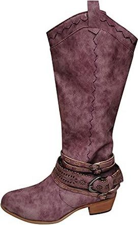 Generic Bottes hautes au genou pour femme - Bottes de cowboy larges et &eacute;l&eacute;gantes &agrave; bout pointu - Fermeture &eacute;clair lat&eacute;rale - Confortables - Automne et hiver, 