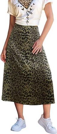 Cupshe Jupes pour femme Imprim&eacute; l&eacute;opard Taille &eacute;lastique Jupe Midi D&eacute;contract&eacute;e Vacances, Vert, XL