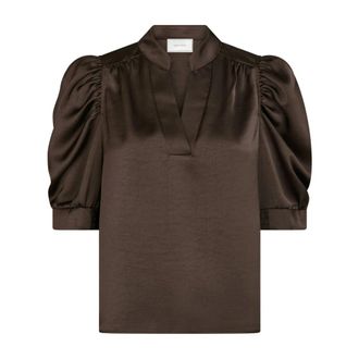Neo Noir Sateen-Bluse mit Puff&auml;rmeln - - Blouses & Shirts - Damen - Braun - S