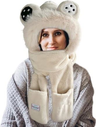 Generico &Eacute;charpe avec Capuchon, Gants &eacute;paisses et Coupe-Vent, Coiffe &agrave; Capuche en Forme danimal - pour Le Patinage Occasionnel Voyage la Navette Camping Marche