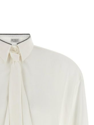 Brunello Cucinelli Shiny Collar Silk Shirt - Cream