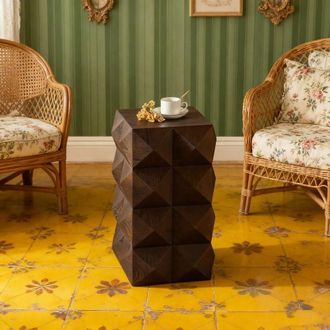 Generic 60cm Retro Wooden Nightstand - 3D Embossed Pattern Design Side Table in Rich Brown - No Assembly Required - Vintage-Inspired Bedside Table with Unique