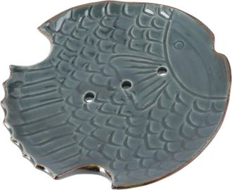 Guru Shop Exotische Keramik Seifenschale - Fisch/graublau, 2x12x12 cm