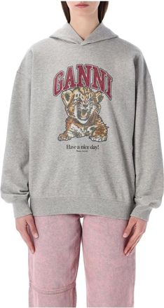 Ganni Femme, Sweatshirts et sweats &agrave; capuche, Gris, Taille: 40 FR Tiger Sweat &agrave; capuche