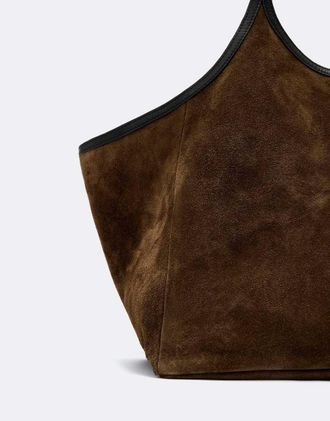 AllSaints Siloh cabas en daim &agrave; porter &agrave; l&eacute;paule en vert kaki fonc&eacute;