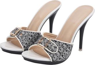 Miyoopark Mules sexy pour femme avec talon aiguille Mule d&eacute;t&eacute;, T13 Check White, 43 EU