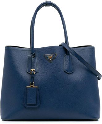 Prada Hobo Bags - Large Saffiano Cuir Double Satchel - Gr. unisize - in Blau - f&uuml;r Damen