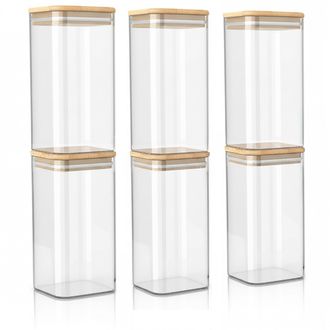 Arendo Vorratsgl&auml;ser mit Deckel - 6er Set - Beh&auml;lter aus Glas - hitzebest&auml;ndig - Vorratsdosen mit Bambusdeckel - luftdicht - f&uuml;r M&uuml;sli Zucker Mehl Kaffee Rei