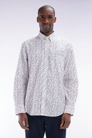 Eden Park Chemise En Popeline De Coton &Eacute;crue Microimprim&eacute; Noeud Papillon Coupe Droite