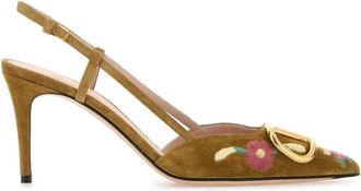 Valentino Garavani Femme, Chaussures, Brun, Taille: 40 EU Escarpins Slingback avec Broderies Florales