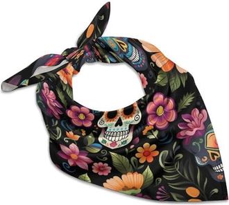 Generic Écharpe carrée en soie légère Day of The Dead - Motif tête de mort en sucre - Foulard respirant - Cadeau pour homme et femme, multicolore, 46x46cm