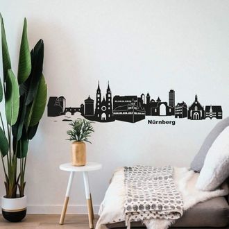 Wall-Art selbstklebendes Wandtattoo N&uuml;rnberg Skyline Wandsticker selbstklebend Fussball Stadt Silhouette Wandposter 120cm