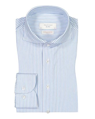 Profuomo Japanese Knitted Streifenhemd mit Haifischkragen, Slim Fit in