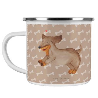 Mr. & Mrs. Panda Camping Emaille Tasse Hund Dackel - Geschenk, Camping Tasse Emaille, Outdoor Tasse, Camping Becher Edelstahl, Hunde, Hunderasse