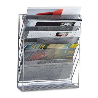 Relaxdays Zeitschriftenhalter Wand, Prospekthalter A4, Zeitschriften Wandhalter, Metall, 10.5 x 32.5 x 40.5 cm, silber