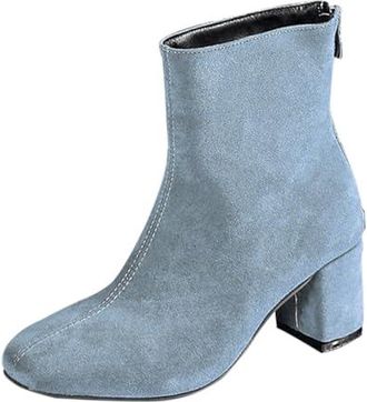 Generic Bottines pour femme &agrave; talon bloc moyen - Couleur unie - Fermeture &eacute;clair dans le dos - &Eacute;l&eacute;gantes et d&eacute;contract&eacute;es - Pour le bureau et les f&ecirc;tes, bleu,