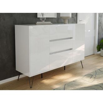 Magnolia Home Sideboard Yako XL 140cm 3 SoftClose 2 T&uuml;ren Wei&szlig; hochglanz