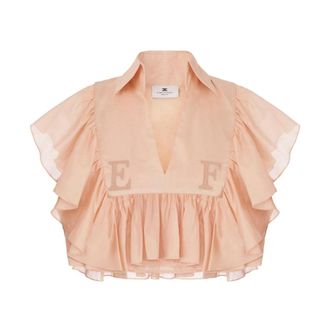 Elisabetta Franchi Baumwoll-Voile-Bluse mit R&uuml;sche - - Blouses & Shirts - Damen - Rosa - XS