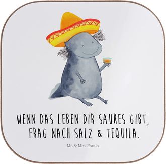 Mr. & Mrs. Panda Tischuntersetzer Axolotl Tequila - Geschenk, Untersetzer, Tischschoner, Motivationsspruch, Mexiko, Trinken, Urlaub, Glasuntersetzer, Coaster, gl&auml;serun