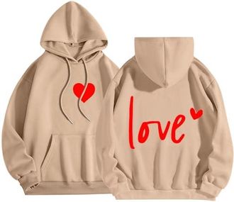Generic 2026 Sweat &agrave; capuche &agrave; manches longues pour la Saint-Valentin et la Saint-Valentin pour femme Imprim&eacute; lettre l&eacute;g&egrave;re ample, kaki, XXL