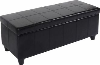 Hhg Banc banquette rembourrée coffre de rangement Kriens, cuir reconstitué, 112x45x45cm, noir