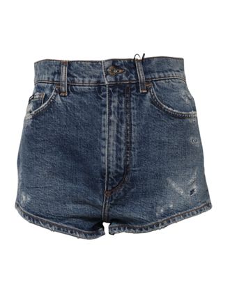 Dolce & Gabbana Womens Blue Tattered Denim Cotton Hot Pants Shorts Elastane