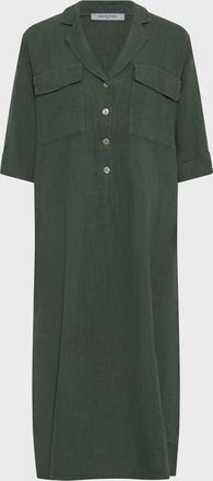 Gerard Darel Robe midi en lin &agrave; manches 3/4 - Vert Kaki