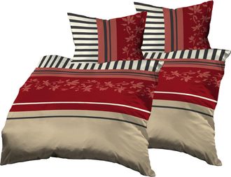 Gerald Wittmann 4teilig Bettw&auml;sche-Set 2X 140x200 cm + 2X 70x90 cm, Baumwolle, Ornamenten Rot Braun Beige