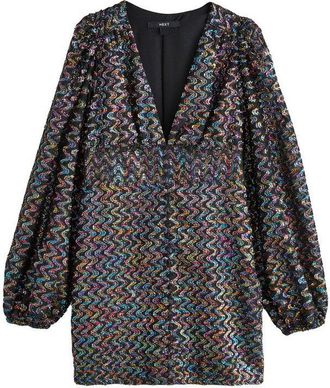 Next Minikleid Minikleid mit geraffter Taille und Lametta (1-tlg)