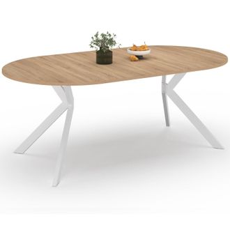 IDMarket Esstisch, ausziehbar, rund, Alix, 4-10 Personen, Spinnenfu&szlig;, Holz und Wei&szlig;, 110 - 200 cm
