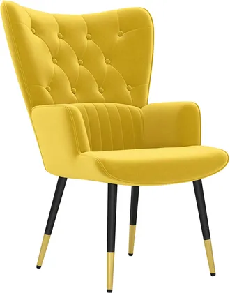 HOMCOM Sessel Einzelsessel Schlafsessel Loungesessel mit Samtbezug, hoher R&uuml;ckenlehne, Armlehnen und Stahlbeinen Modern Style 68x72x103 cm Gelb