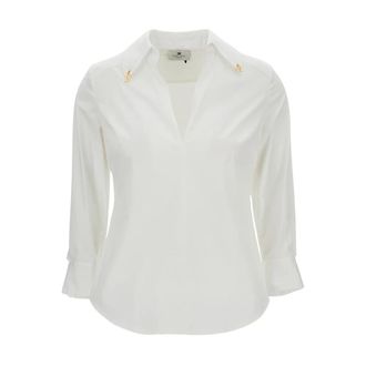 Elisabetta Franchi V-Ausschnitt Stretch-Baumwollhemd - - Blouses & Shirts - Damen - Wei&szlig; - XS