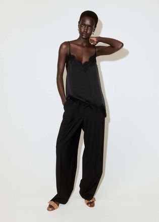 Mango Top lingerie dentelle asym&eacute;trique noir - Femme - XS - MANGO