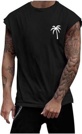 Generic D&eacute;bardeur d&eacute;t&eacute; tropical - D&eacute;bardeurs hawa&iuml;ens 2025 - Chemise musculaire sans manches - Palmier hawa&iuml;en - Chemises dentra&icirc;nement musculaires &agrave; manches 