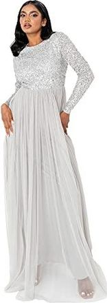 Maya Maya Berry Embellished Halter Neck Maxi Dress Robe de Demoiselle dhonneur, gris clair, 38