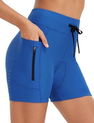Baleaf Cuissard de cyclisme rembourré 4D pour femme - 12,7 cm - Sous-vêtement de cyclisme rembourré - Bleu, L