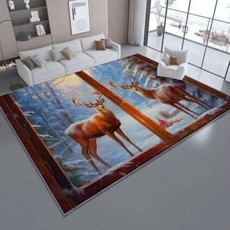 Generic Tapis 160 x 230 cm D&eacute;coratif De Hiver Naturel Rennes De No&euml;l, Tapis De Chambre &agrave; Coucher antid&eacute;rapant Poil Court - pour Salon Chambre &agrave; Coucher Salle 