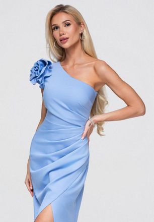 Ombre Abendkleid Damen Abendkleid mit asymmetrischem Ausschnitt Blau XL (kein Set, 1-tlg) Dekorative Applikation