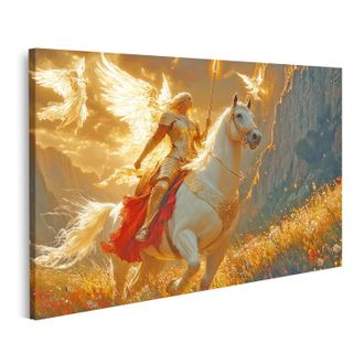 Islandburner Bild auf Leinwand Himmlische Kriegerin auf wei&szlig;em Pferd Bilder Wandbilder Poster
