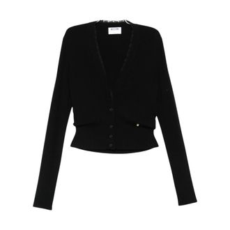 Moschino Femme, Pulls, Noir, Taille: 38 FR Gilet &agrave; col en V et boutons sur le devant