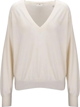 Elisabetta Franchi Femme, Pulls, Blanc, Taille: 38 FR Cardigan col en V