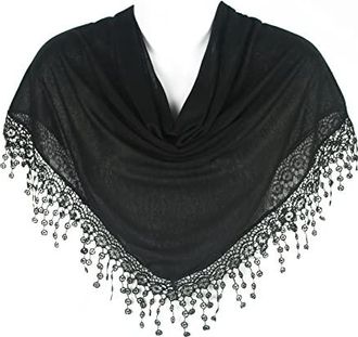 Hat To Socks Foulard Triangulaire avec Bande de Dentelles aux Fuseaux à Franges, pour les Femmes (Noir)