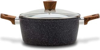 Nava Granit Topf 20 cm mit Glasdeckel - 2,1 L Induktionskasserolle - Granit Antihaftbeschichtung, Kratzfest, PFOA-Frei - Ideal für Eintopfgerichte - Ergono