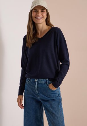 Cecil Strickpullover CECIL, Damen, Gr. XXL (46), blau (urban dunkelblau), Feinstrick, 50% Viskose, 28% Polyester, 22% Polyamid, unifarben, comfort fit norma
