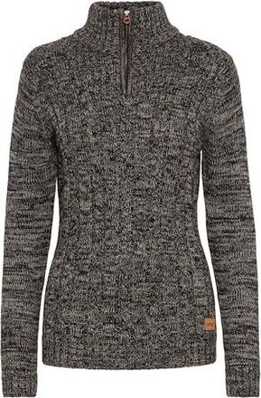 Oxmo OXPhepe Pull en tricot Troyer pour femme avec col Troyer Étiquette et poignets côtelés 100 % coton Coupe droite, Noir (799000), M