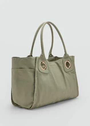 Mango Sac cabas 100 % coton vert d&acute;eau - Femme - Taille unique - MANGO