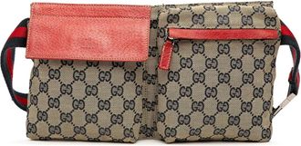 Gucci Bauchtaschen - GG Canvas Web Double Pocket Belt Bag - Gr. ONE SIZE - in Braun - f&uuml;r Damen