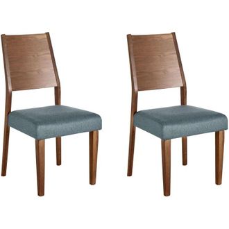 Beliani Beliani - Esszimmerstuhl 2er Set Grau und Dunkelbraun Gummibaumholz mit Hoher R&uuml;ckenlehne Sitzpolster Retro Design f&uuml;r Wohnzimmer Esstisch Gastronomie